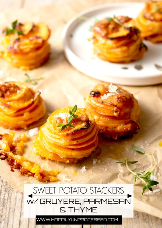 Sweet Potato Stackers w/ Gruyere, Parmesan Cheese & Thyme | Happily ...